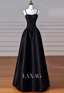 A-Line Spaghetti Straps Sleek Satin Evening Gowns Sweetheart Sleeveles ...